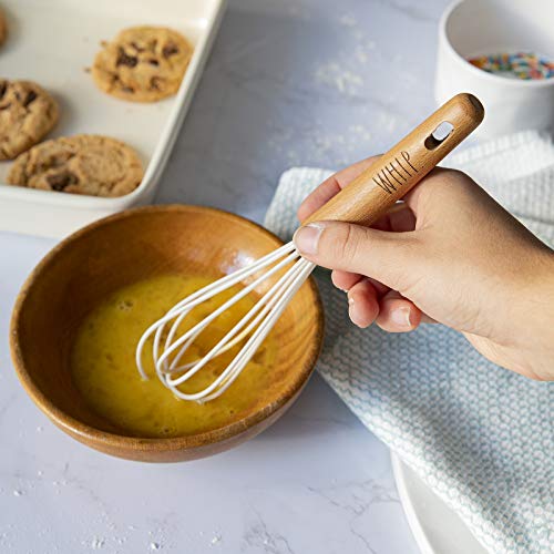 Rae Dunn Everyday Collection 5 Piece Mini Kitchen Utensil Set- Silicone Kitchen Tools with Beechwood Handles- (White)