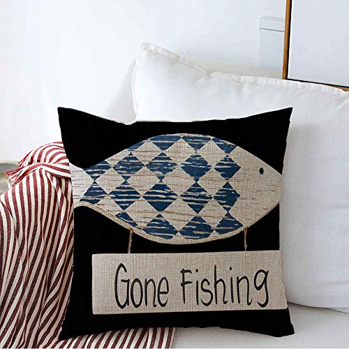 Decorative Linen Square Throw Pillow Cover Absence Wood Wooden Gone Fishing Miscellaneous Escape Activity All Away Isolated Hobby Black Board Soft Cushion Pillowcase Case for Bed Chair 16 x 16 Inch