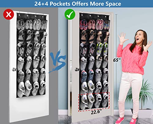 MISSLO Over The Door Shoe Organizer with Deep Pockets and 28 Large Pockets Hanging Shoe Organizer Over The Door Shoe Rack for Closet