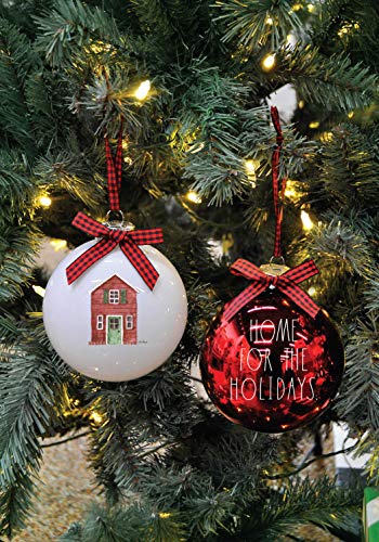 Rae Dunn Christmas Ornaments - Set of 2 Glass Balls - 100mm / 3.94 Inch Large Hanging Holiday Decorations for Xmas Tree Home for The Holidays