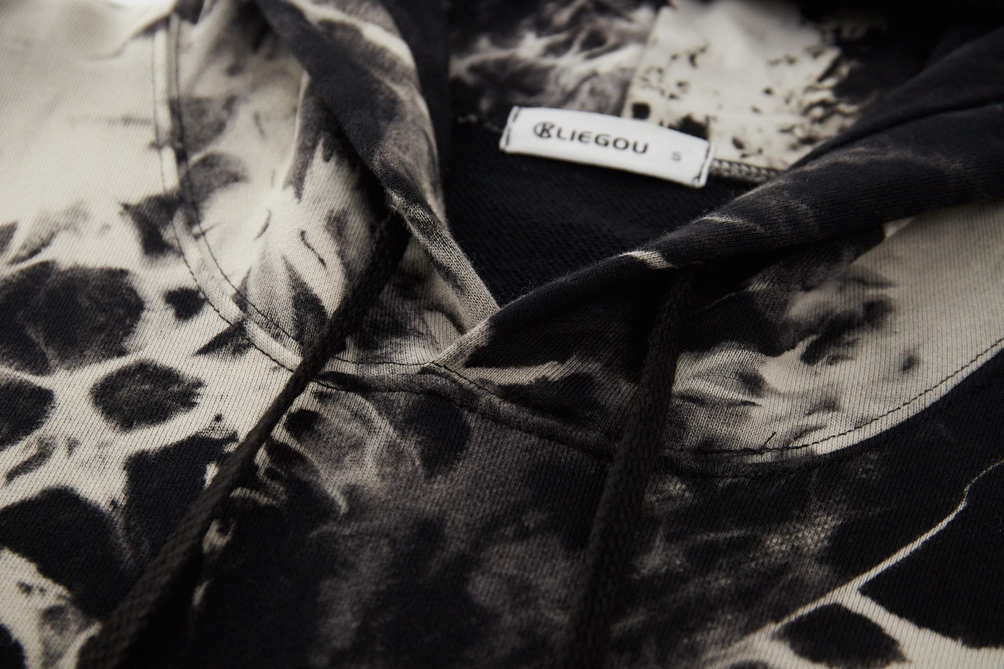 KLIEGOU Mens Tie-Dye Pullover Hooded Sweatshirt (288 Black XL)