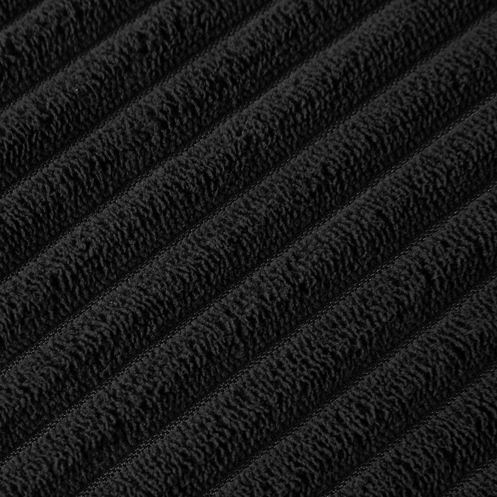 Fancy Homi Pack of 2 Black Lumbar Decorative Throw Pillow Covers with Pom-poms, Soft Corduroy Solid Rectangle Cushion Cases Set for Couch Sofa Bedroom Car Living Room (12x20 Inch/30x50 cm, Black)