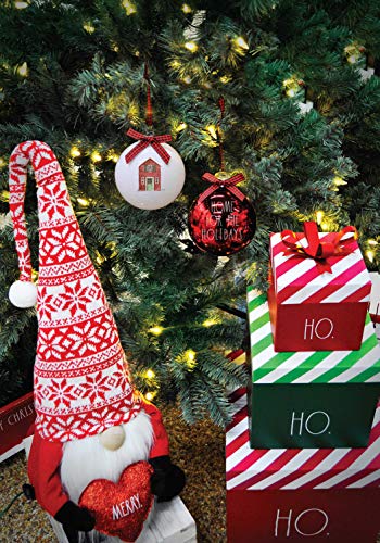 Rae Dunn Christmas Ornaments - Set of 2 Glass Balls - 100mm / 3.94 Inch Large Hanging Holiday Decorations for Xmas Tree Home for The Holidays
