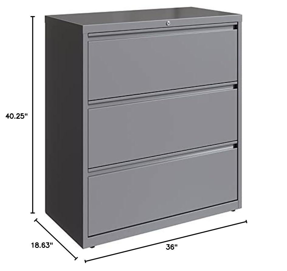 Hirsh 36" W HL10000 Series 3 Drawer Metal Lateral File Cabinet in Arctic Silver