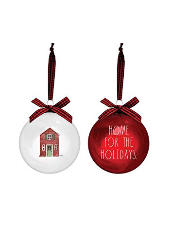 Rae Dunn Christmas Ornaments - Set of 2 Glass Balls - 100mm / 3.94 Inch Large Hanging Holiday Decorations for Xmas Tree Home for The Holidays