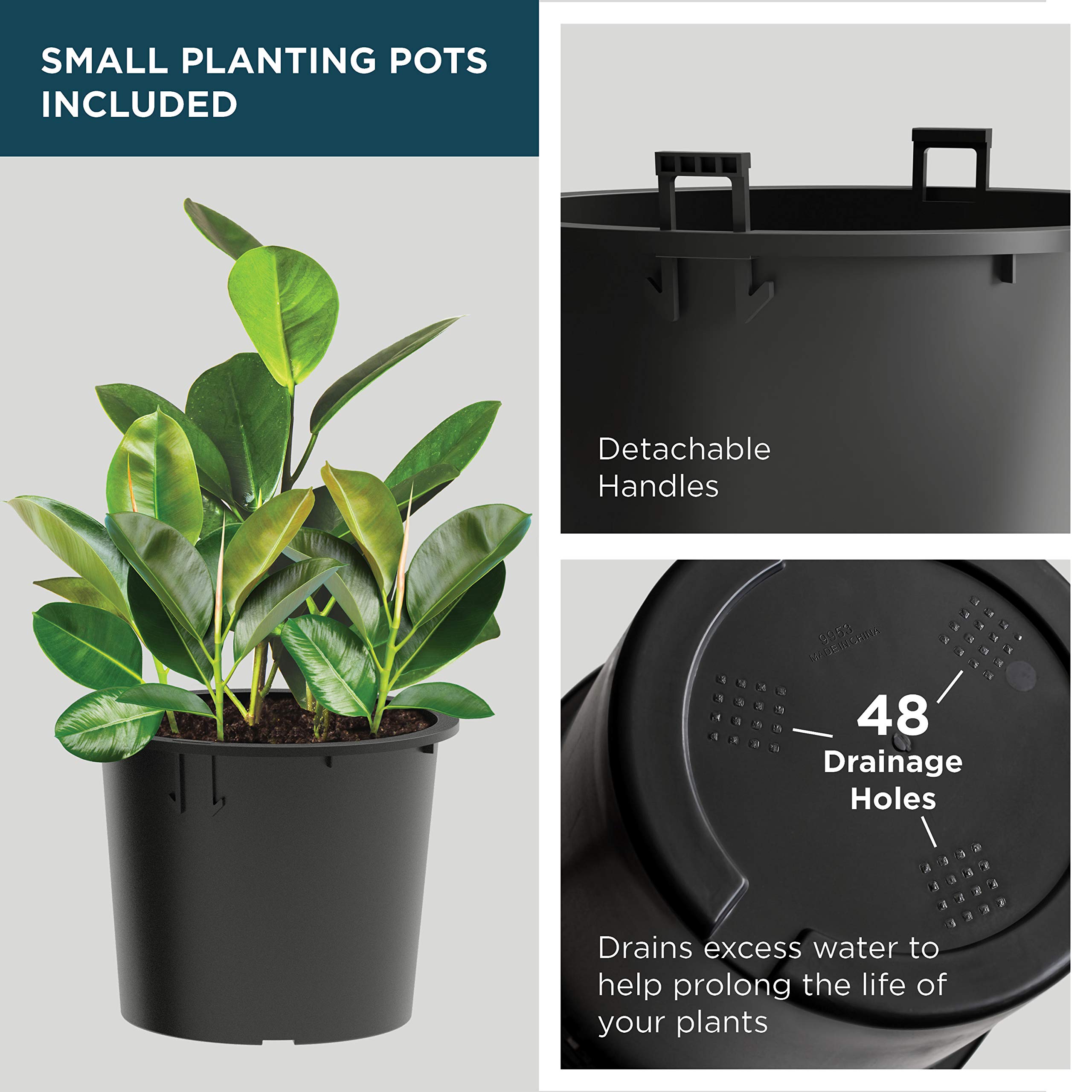 Verel Set of 2 Tall Outdoor Planters - 24 Inch Large with Small Planting Pots – Indoor and Flower for Front Door, Patio Deck (Black)