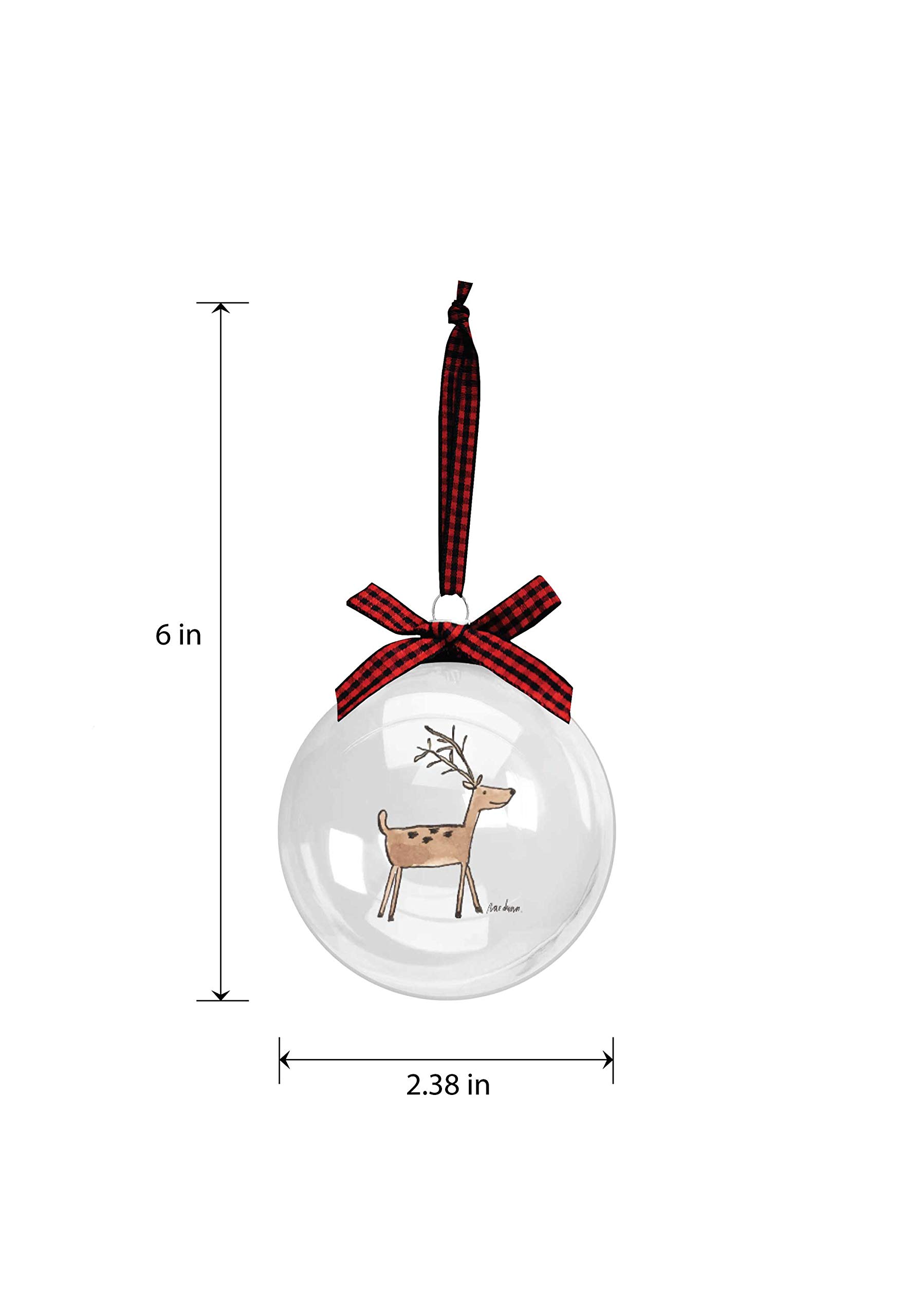 Rae Dunn Christmas Ornaments - Set of 12 Clear Glass Balls with Cute Holiday Designs - 60mm / 2.36 Inch Hanging Decorations for Xmas Tree