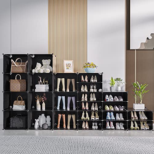 Neprock 20-Pack Black Shoe Slots Organizer Bundle with 6 Tier Black Shoe Organizer