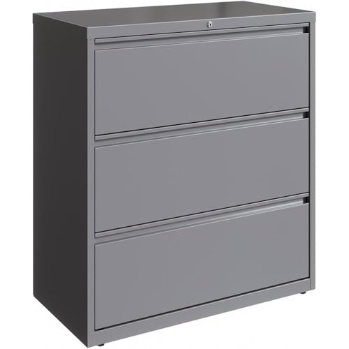 Hirsh 36" W HL10000 Series 3 Drawer Metal Lateral File Cabinet in Arctic Silver