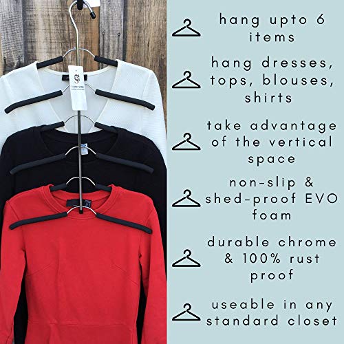Closet Spice - 2 Pack - Strong Anti-Rust Chrome 6 Tier Blouse Tree, Non-Slip, Black Foam Padded, Space Saving, Flexible Swing Design for Easy-Slide, Multi-Tiered Clothes Hanger