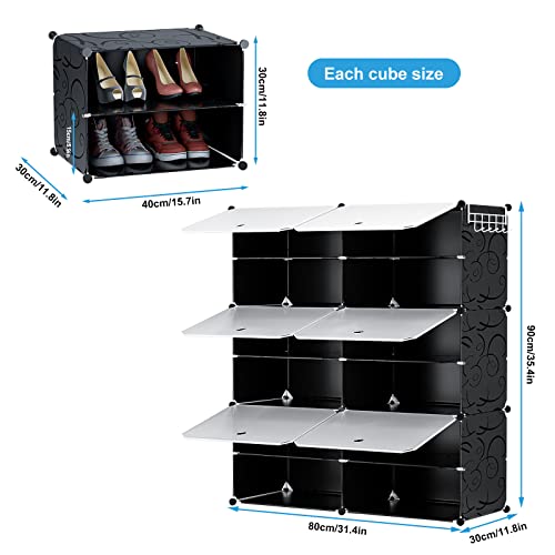 Neprock 20-Pack Black Shoe Slots Organizer Bundle with 6 Tier Black Shoe Organizer