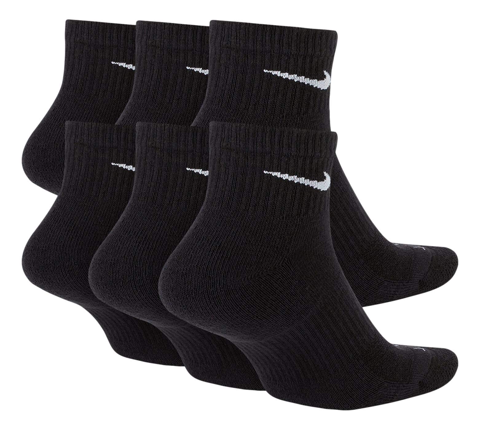 Nike Everyday Plus Cotton Cushioned Dri-Fit Ankle Socks (6 Pair) (Black/White, Medium)