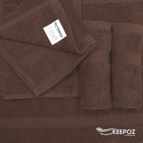 KEEPOZ [24 Pack Wash Cloths Set (12 x 12 Inches) | 100% Cotton Ring Spun Cotton | Soft and Fluffy | Highly Absorbent Fade Resistant Essential Washcloths for Bathroom, Gym, Spa and Face Towel (Brown)