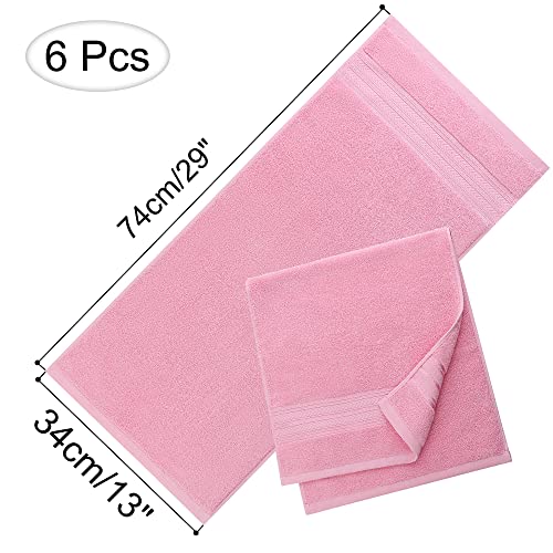 PiccoCasa Hand Towels for Bathroom 13 x 29 Inches 100% Cotton (6 Pack), Soft & Highly Absorbent Oversized Cotton Guest Towels for Hotel Spa, Face Towels Washcloth Pink