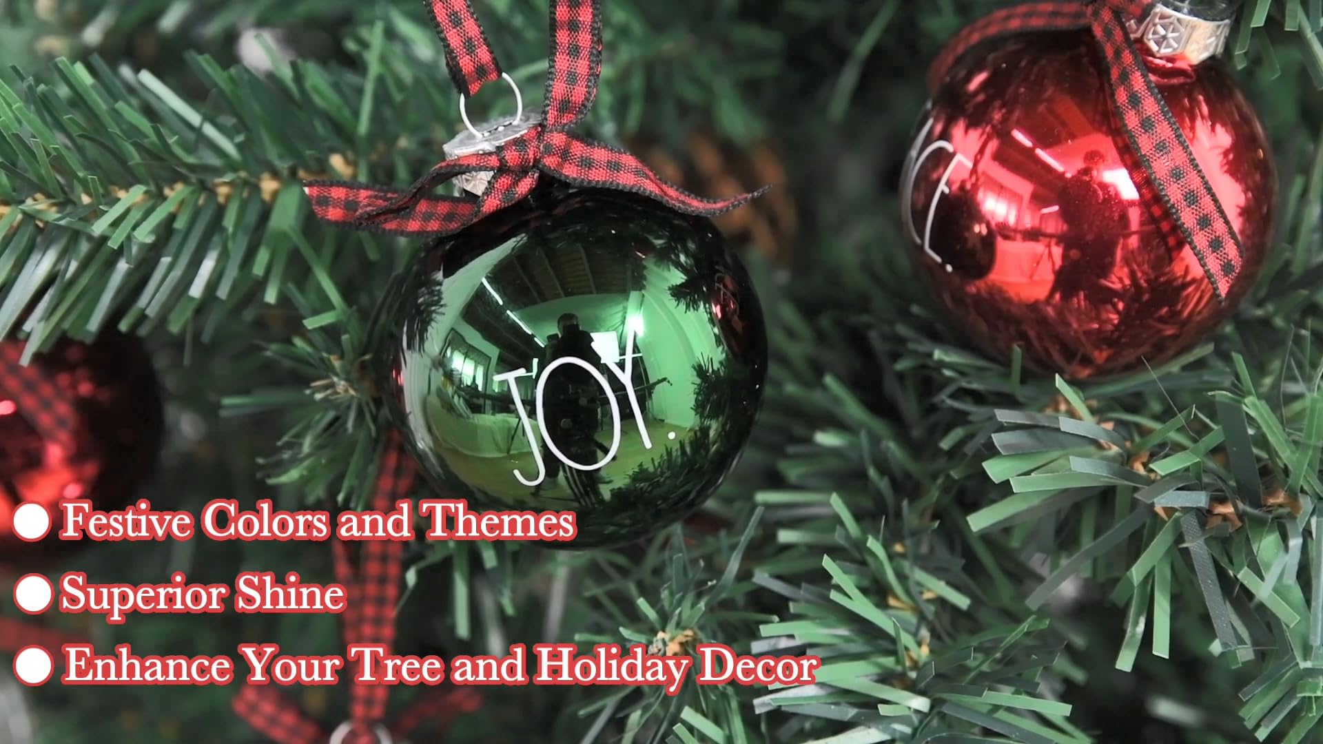 Rae Dunn Christmas Ornaments - Set of 12 Clear Glass Balls with Cute Holiday Designs - 60mm / 2.36 Inch Hanging Decorations for Xmas Tree
