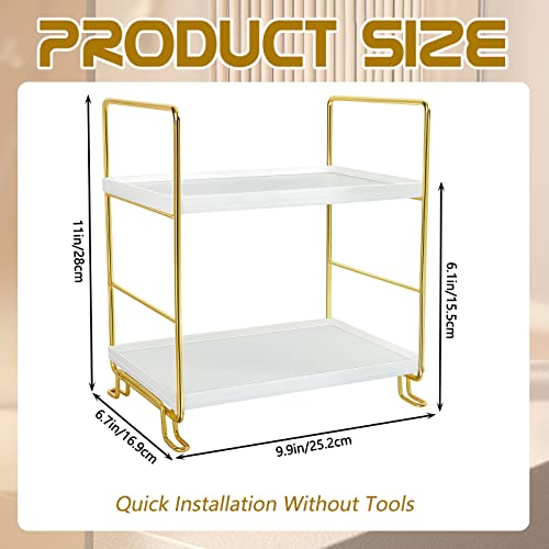 Geelin 2 Pcs Bathroom Countertop Organizer 2 Tier Vanity Counter Organizer Bathroom Countertop Organizer Makeup Shelf Organizer Stackable Gold Perfume Tray Standing Kitchen for Vanity Storage Bedroom