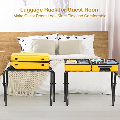 FEMOND Luggage Rack, Pack of 2, Luggage Rack for Guest room, Folding Suitcase Stand with Black Nylon Straps and Sturdy Steel Frame, Holds up to 150 lbs, Easy Assembly
