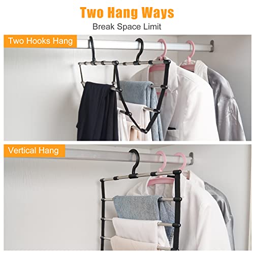 Frqianly Pants Hangers Space Saving, 2 Pack Multiple Pants Hangers for Closet, Jean Hangers Scarf Holder Closet Space Saving Hangers, Pants Rack Leggings Hanger Space Saver Closet Organization(Black)