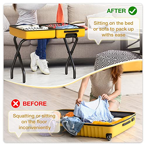 FEMOND Luggage Rack, Pack of 2, Luggage Rack for Guest room, Folding Suitcase Stand with Black Nylon Straps and Sturdy Steel Frame, Holds up to 150 lbs, Easy Assembly