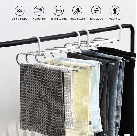 OZUAZ 2 Pack 9 Layers Pants Hangers Space Saving Trousers Hangars Space Saving Hanger Organizer Pant Hangers Multi-Functional Wardrobe Hanger Closet Pants Organizer