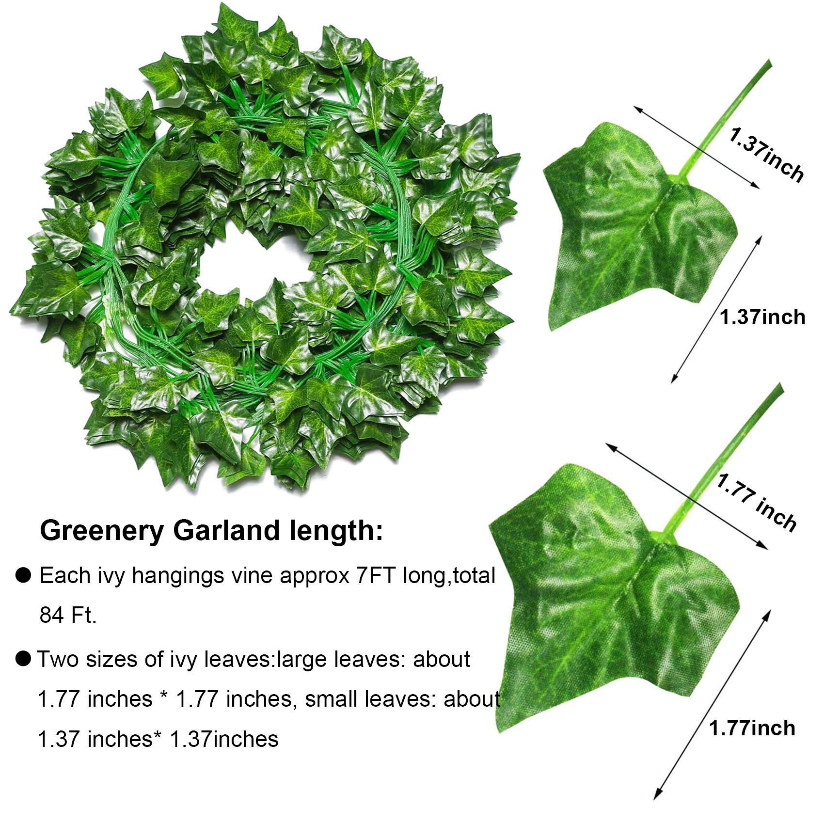 COOLUCK 84Ft 12 Pack Artificial Ivy Leaf Plants Vine with 80 LED String Light,Green Vines Garland, Hanging for Home Kitchen Office Wedding Wall Décor