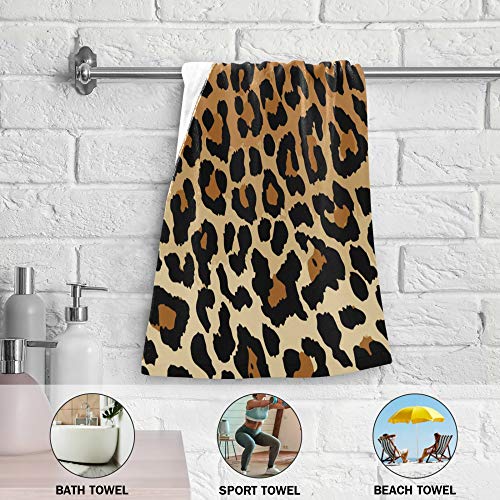 Oreayn Leopard Skin Hand Towel for Bathroom Kitchen Beach Polyester Cotton Set of 2 Leopard Animal Print Fingertip Towel Soft Absorbent 28.3 x 14.4 Inch