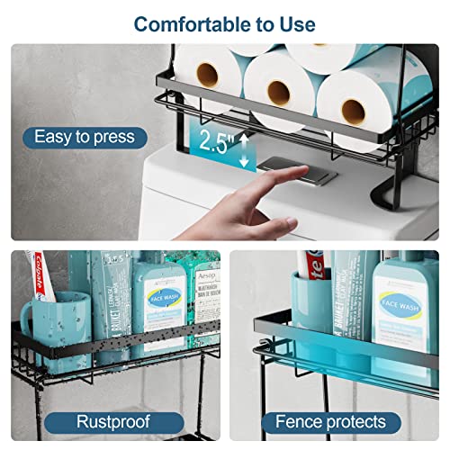 iSPECLE Over The Toilet Storage, 3 Tier Over Toilet Bathroom Organizer No Drilling Toilet Storage Easy to Install, Add Space for Small Bathroom, Black