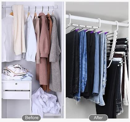 OZUAZ 2 Pack 9 Layers Pants Hangers Space Saving Trousers Hangars Space Saving Hanger Organizer Pant Hangers Multi-Functional Wardrobe Hanger Closet Pants Organizer