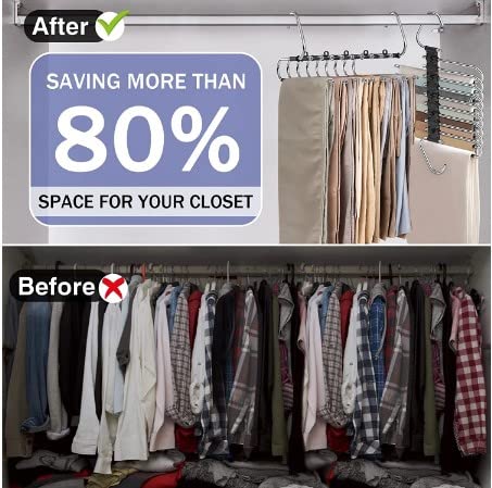 OZUAZ 2 Pack 9 Layers Pants Hangers Space Saving Trousers Hangars Space Saving Hanger Organizer Pant Hangers Multi-Functional Wardrobe Hanger Closet Pants Organizer