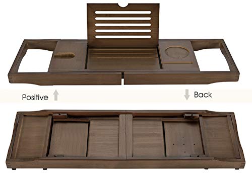 HBlife Bamboo Bathtub Caddy Tray Durable, Non-Slip, One or Two Person Bath and Bed Tray, Extending Sides Fits Any Tub, Cellphone iPad and Wineglass Holder, Free Soap Holder - Coffee