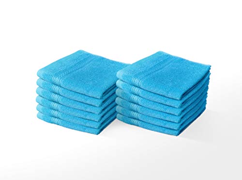 OBA HOME Luxury Cotton Washcloths - Set of 12 (Aqua Blue)