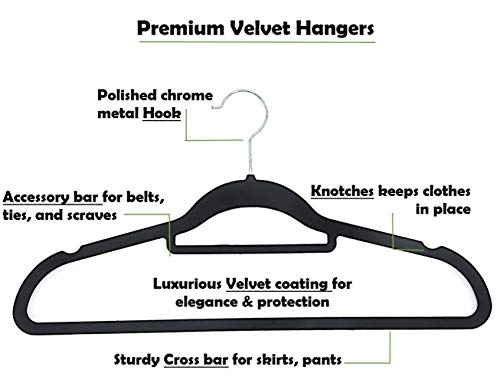 Velvet Covered Hangers β 30 Pack Non-Slip Black Hangers for Clothes β Premium Quality Materials - Easy Slide & Sturdy Design β Slim to Save Closet Space