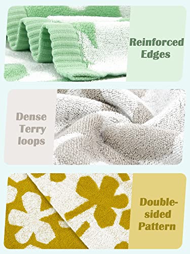 Hand Towel Fingertip Towels Set 12 x 21 Inches, 100% Cotton Small Hand Towels for Bathroom Kitchen Spa 3 Colors 6 Pack, Four Leaf Clover