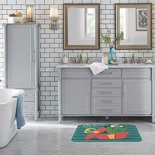 Kuizee Bath Mat Area Rugs Tub Carpet Floor Bathroom Cute Dino Red Gift Green Doormat Non-Slip Absorbent Decor Memory Foam Soft 31×20 Inches