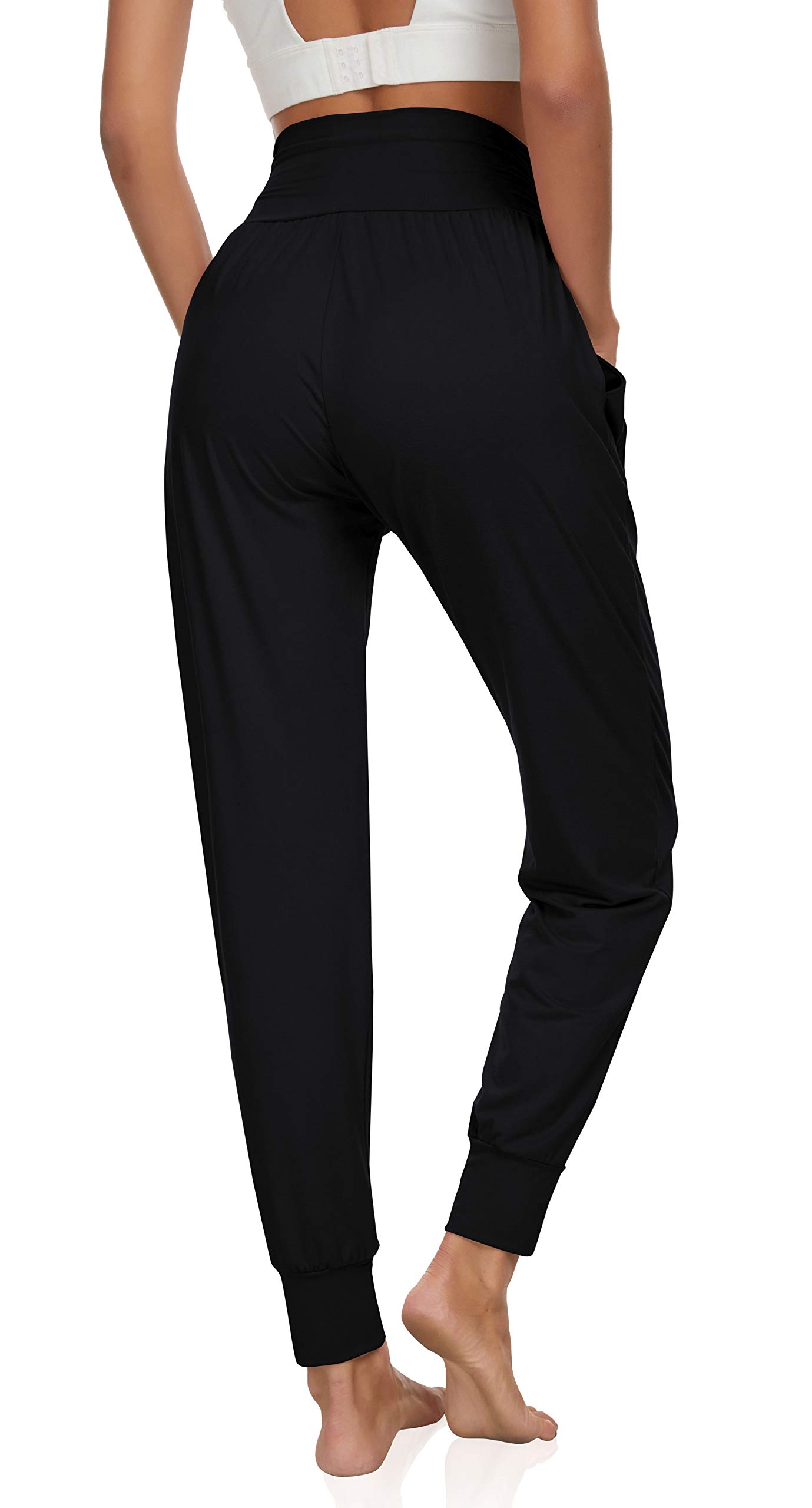 UEU Women's Cozy Yoga Thin Joggers Pants High Waist Loose Fitting Workout Sweatpants Baggy Comfy Sleep Lounge Sweat Pants with Pockets(Black,M)