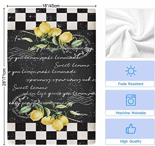 VDLBT Summer Kitchen Towels Yellow Lemon Dish Towels Dishcloth Fingertip Hand Towel Black White Plaid Soft Tea Towel Set of 2