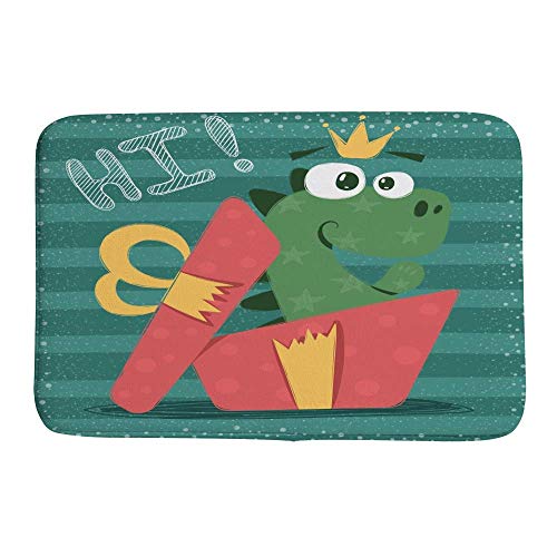 Kuizee Bath Mat Area Rugs Tub Carpet Floor Bathroom Cute Dino Red Gift Green Doormat Non-Slip Absorbent Decor Memory Foam Soft 31×20 Inches