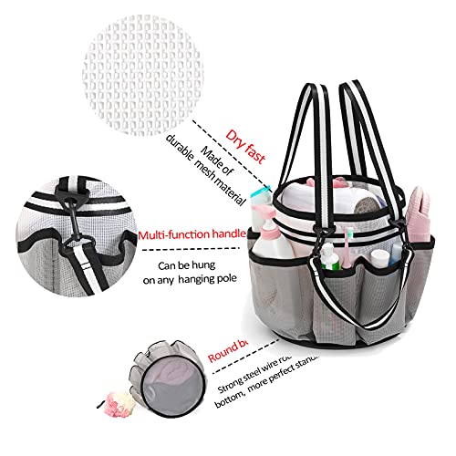 Ligereza Multi-Function Suspension Handles Mesh Portable Shower Caddie, Large Capacity, Round Bottom, 9 Side Pockets, College Dorm Room Essentials, Bathroom Caddy Shower Bag (Large White)