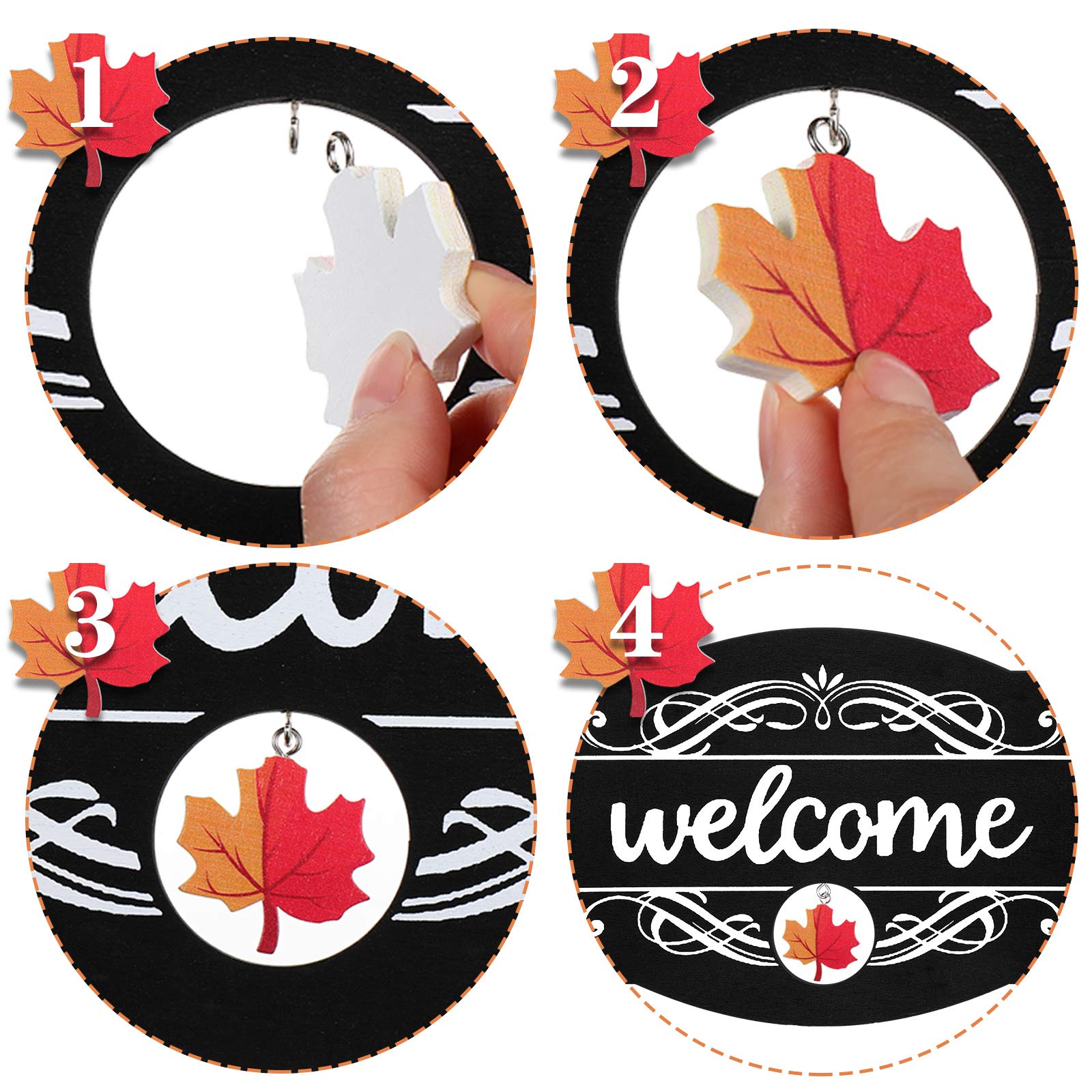 Jetec Welcome Door Sign Christmas Decor Fall Sign Seasonal Front Door Rustic Wood Welcome Notation Wall Hanging Porch Easter Interchangeable 14 x 9 Inch(Black with White Letters)