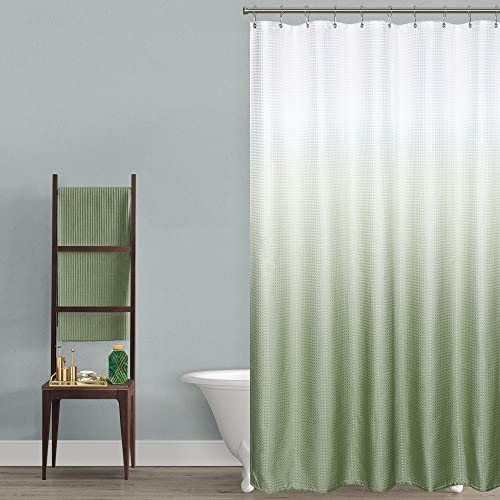 Mrs.Naturall Sage Green Boho Spring Shower Curtains for Bathroom Ombre Waterproof Liner Bath Decor Textured Fabric Shower Curtain Sets with Hooks Machine Washable 70 x 72 inch Long
