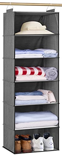 SLEEPING LAMB Short Hanging Shoe Organizer for Closet and 6 Shelves Jumbo Hanging Closet Organizer and Storage