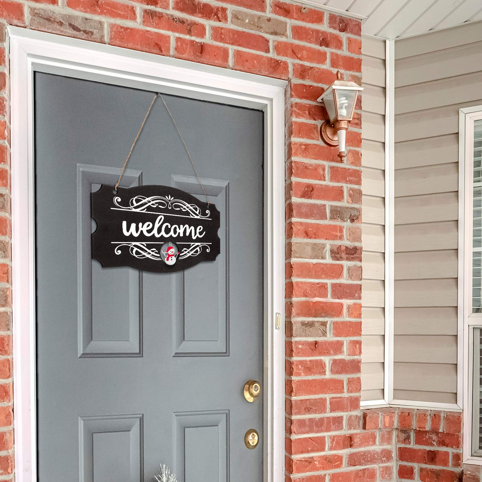 Jetec Welcome Door Sign Christmas Decor Fall Sign Seasonal Front Door Rustic Wood Welcome Notation Wall Hanging Porch Easter Interchangeable 14 x 9 Inch(Black with White Letters)