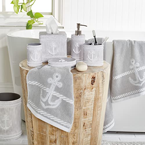 Destinations Nautical Anchor Grey Fingertip Towel Bathroom Accessories Coastal 100% Cotton Fabric Towel, 12 x 18 inches, 1 Towel