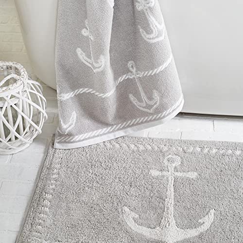 Destinations Nautical Anchor Grey Fingertip Towel Bathroom Accessories Coastal 100% Cotton Fabric Towel, 12 x 18 inches, 1 Towel