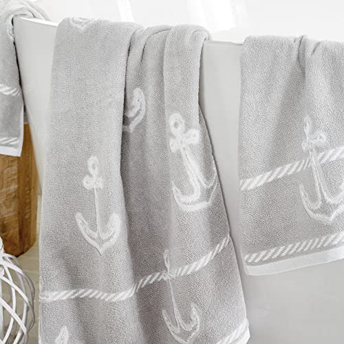 Destinations Nautical Anchor Grey Fingertip Towel Bathroom Accessories Coastal 100% Cotton Fabric Towel, 12 x 18 inches, 1 Towel