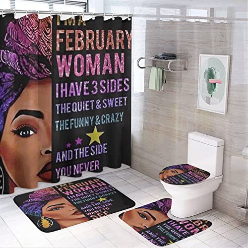 APOJDSN African Black Women Bathroom Shower Curtain Sets with Rugs, Black Girl Shower Accessories and Bathroom Decor,70.9'' Length 4-Piece Set - 1 Shower Curtain & 3 Toilet Mat and Lid Cover (CS-65)
