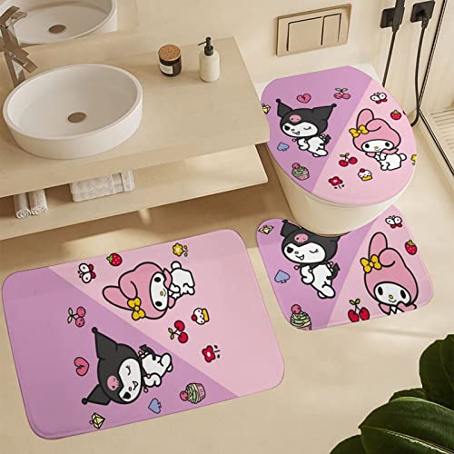 fmsnupz 4PCS Anime Shower Curtain Set, Cute Bathroom Decor with Non-Slip Rugs, Toilet Lid Cover and Bath Mat, Waterproof Fabric Shower Curtains with 12 Hooks, 70.8"x70.8"