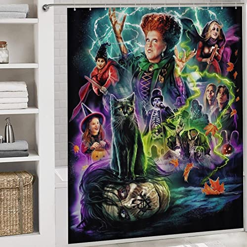 4pcs Halloween Shower Curtain Sets, Bathroom Sets with Shower Curtain, Toilet Lid Rug, Contour Mat and Bath Mat, Shower Curtain with 12 Hooks for Bathroom Set Decor (72 X 72 Inch)