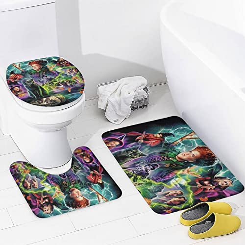 4pcs Halloween Shower Curtain Sets, Bathroom Sets with Shower Curtain, Toilet Lid Rug, Contour Mat and Bath Mat, Shower Curtain with 12 Hooks for Bathroom Set Decor (72 X 72 Inch)