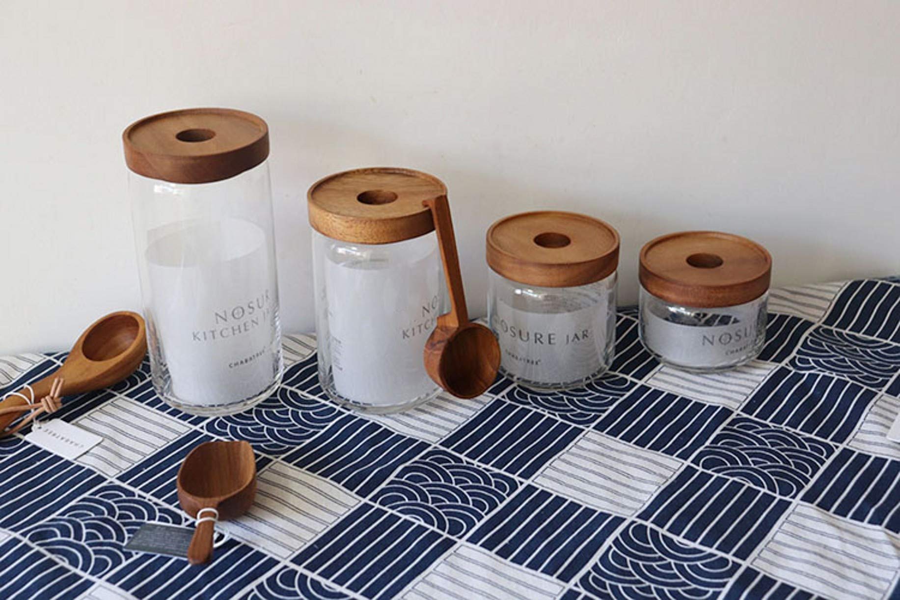 WellieSTR 1Pc (D 1000ml/34oz) Glass Storage Jars (48oz/1400ml) with Airtight Seal Bamboo Lid Stackable Kitchen Canisters for Candy, Coffee Bean Cookie, Rice, Sugar, Flour, Pasta, Nuts, Coffee